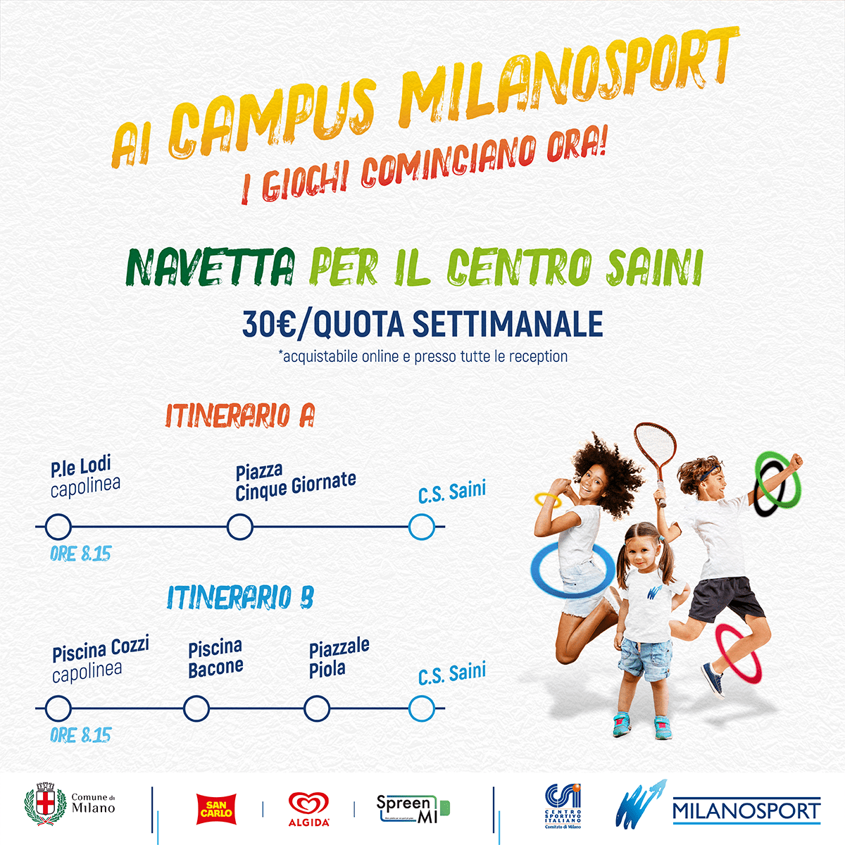 Campus estivo Milanosport: navetta per il centro Saini
